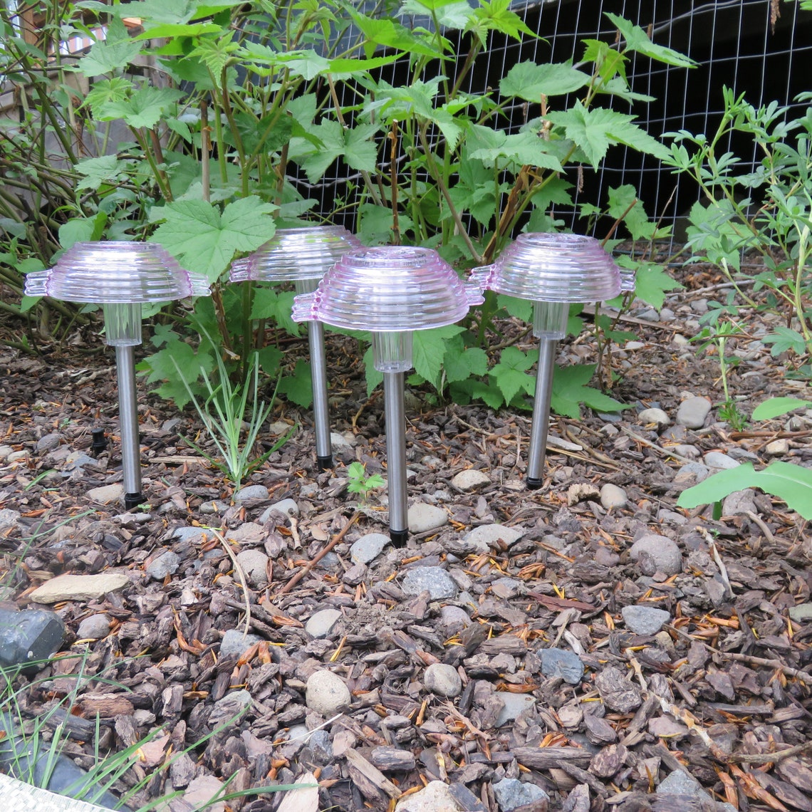 Set of 4 Glittery Pink Glass Solar Lights 4 Matching - Etsy