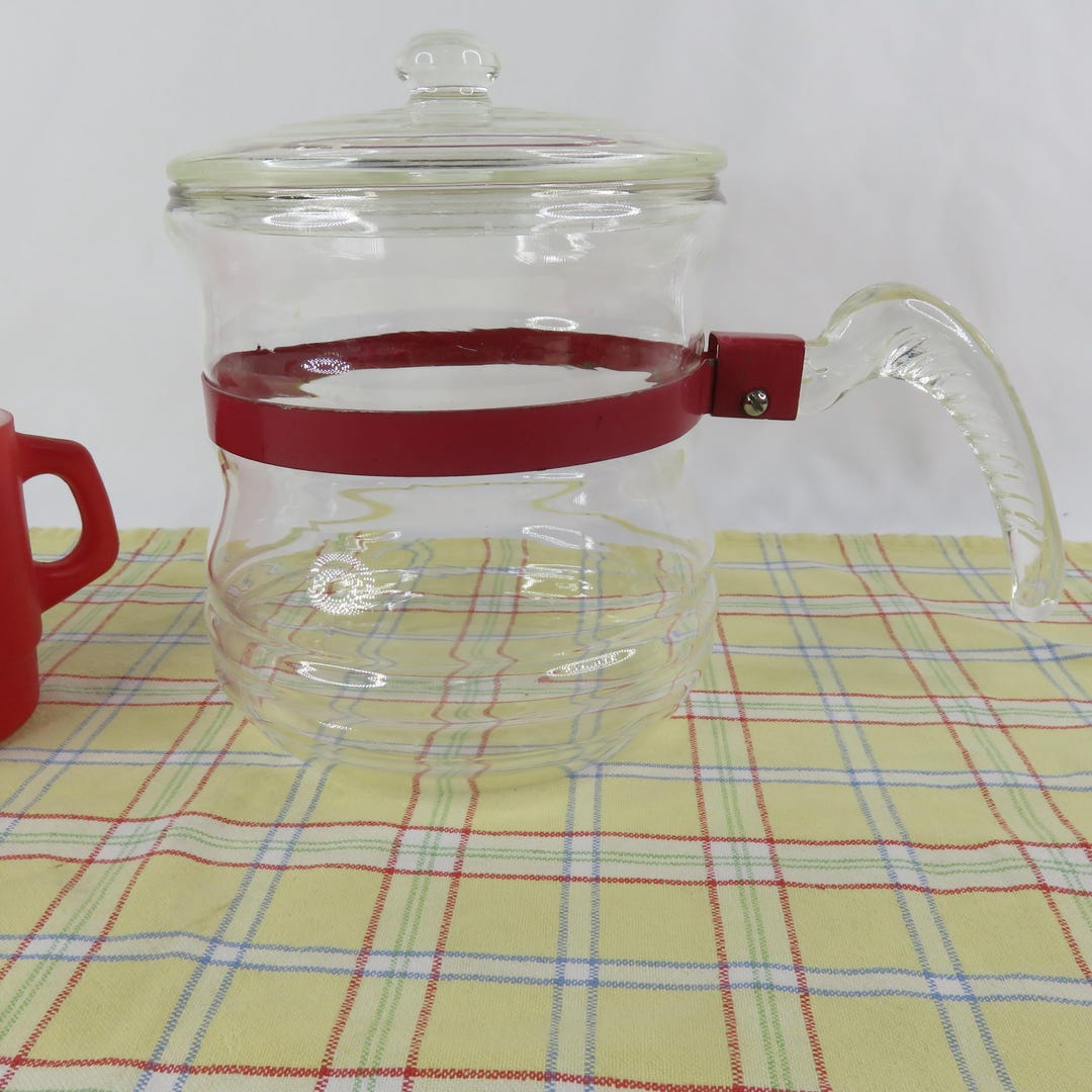 Glasbake Coffee Pot Red Band Clear Glass Mckee Range-tec Percolator ...