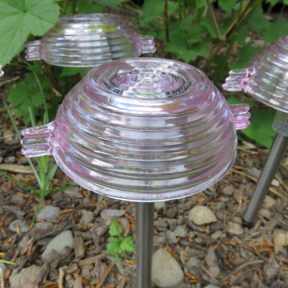 Set of 4 Glittery Pink Glass Solar Lights 4 Matching - Etsy