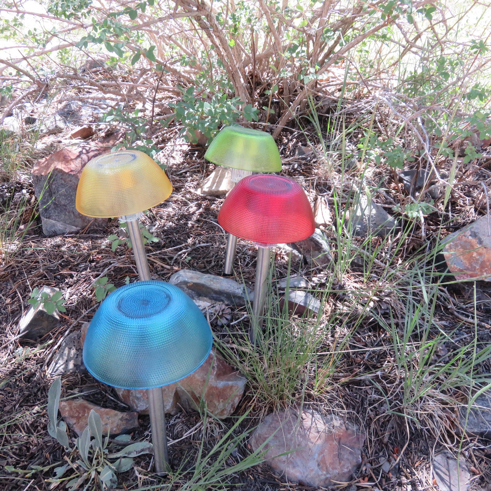 Set of 4 Glass Solar Lights 4 Assorted Color Up-cycled - Etsy