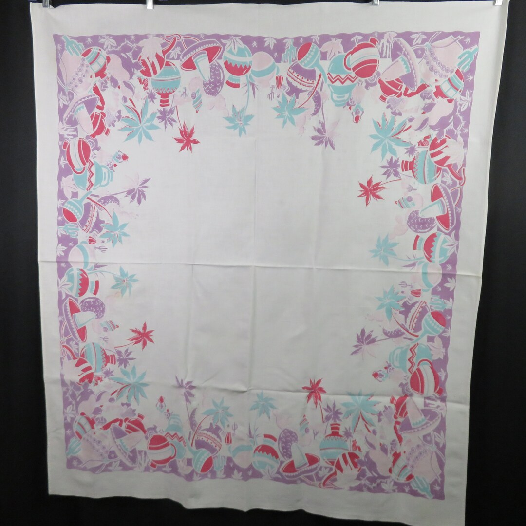 Vintage Southwestern Tablecloth 50 in X 45 in Purple Pink Aqua Red ...