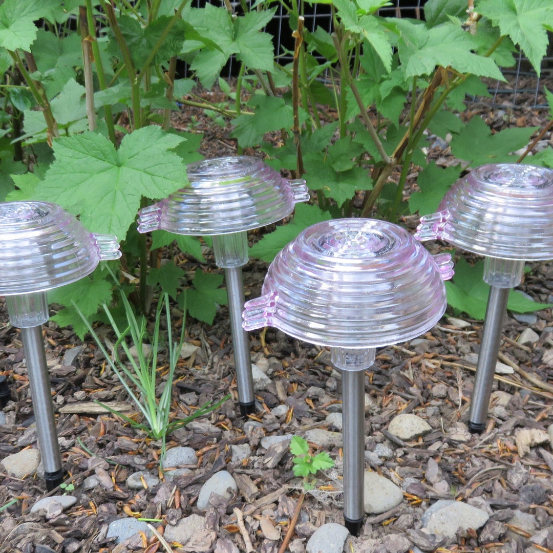 Set of 4 Glittery Pink Glass Solar Lights - 4 Matching Up-cycled Garden ...
