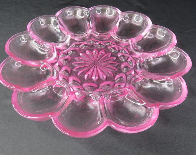 Pink Egg Plate Upcycled Hand Painted Egg Platter Deviled Egg Tray ...