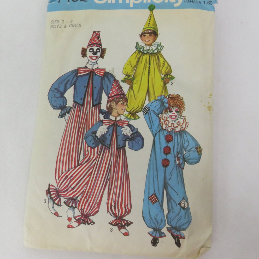 Vintage 1975 Childrens Clown Costume Pattern Size 2-4 Simplicity 7162 ...