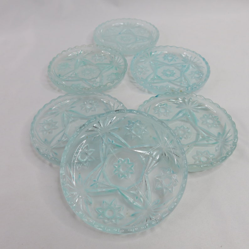 Set of 6 Aqua Frosted Pressed Glass Drink Coasters - Upcycled Bespoke ...