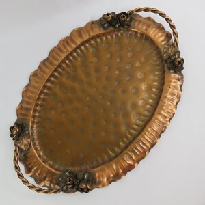 Gregorian Copper Serving Tray Hand Hammered Oval With Applied Flowers ...