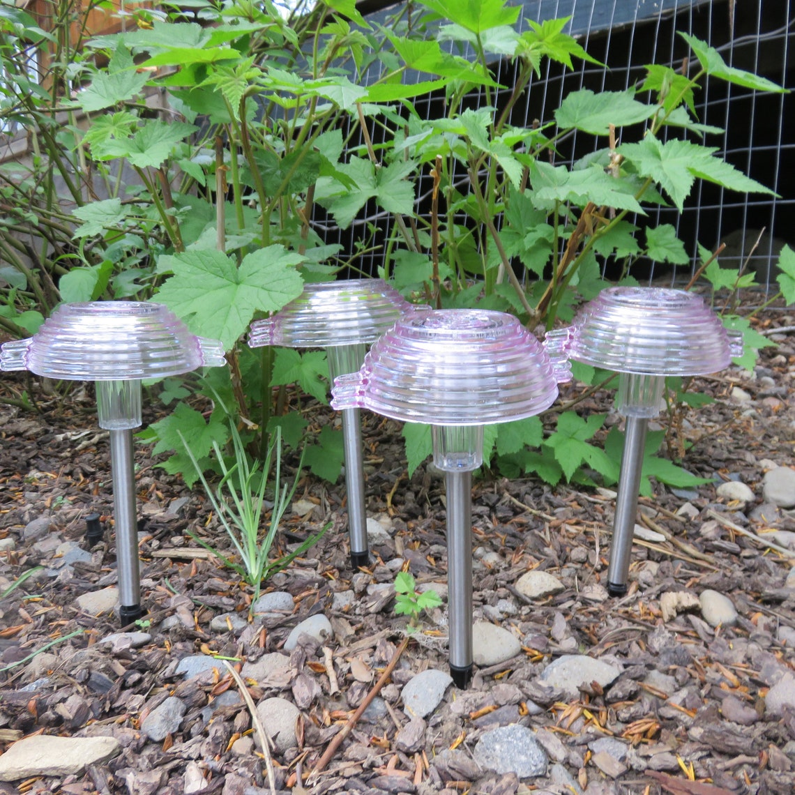 Set of 4 Glittery Pink Glass Solar Lights 4 Matching - Etsy
