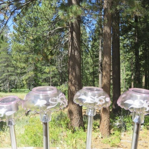 Set of 4 Pink Flower Glass Solar Lights - Set of 4 Matching Floral Up ...