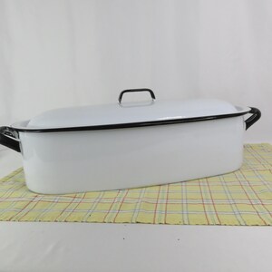 Enamel Fish Poacher Steamer With Tray Insert Oval Black White Metal ...