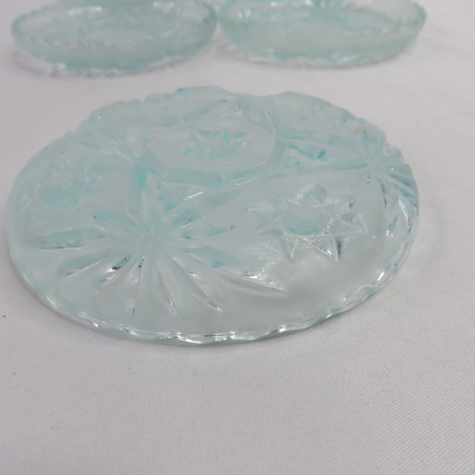 Set of 6 Aqua Frosted Pressed Glass Drink Coasters - Upcycled Bespoke ...