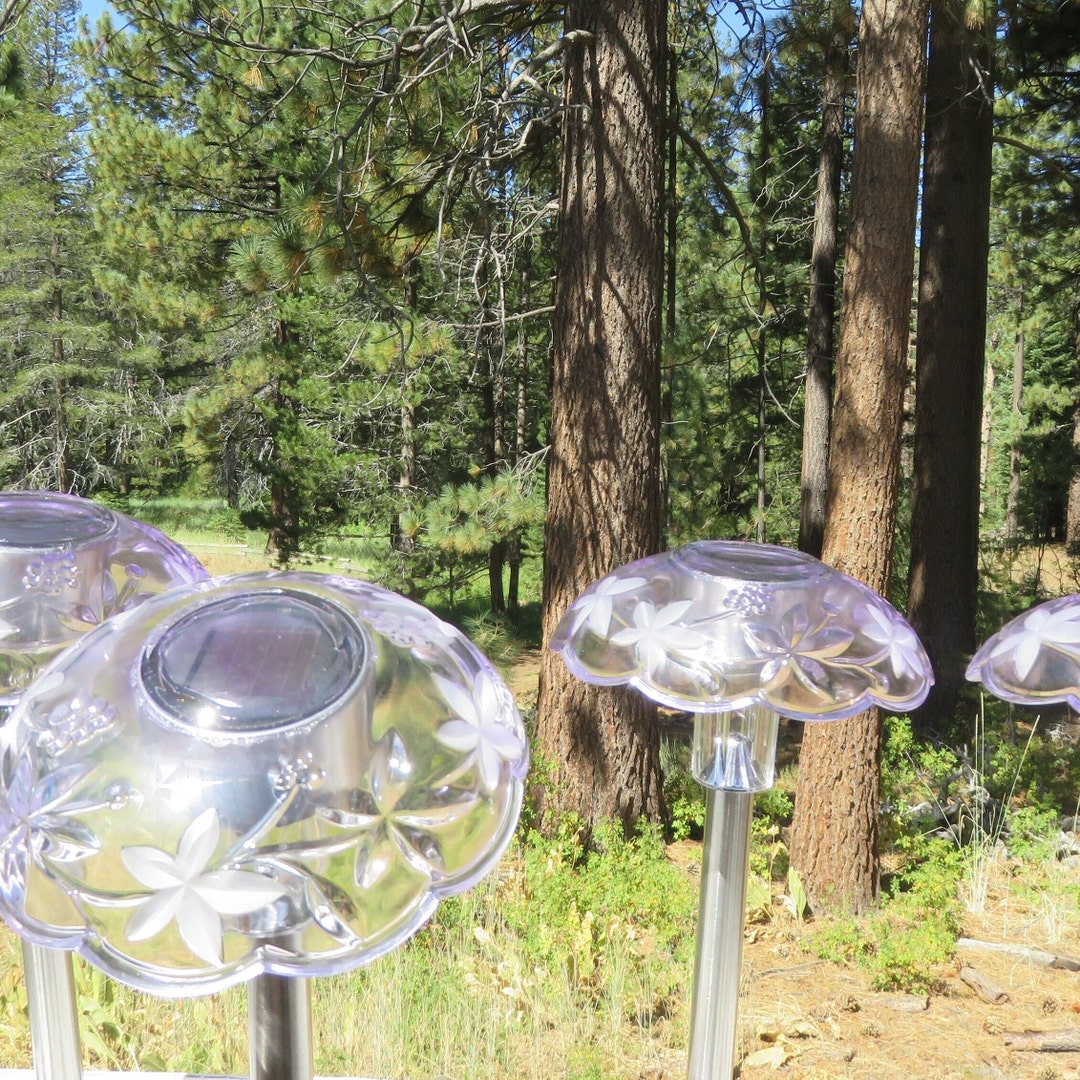 Set of 4 Purple Flower Glass Solar Lights - Set of 4 Matching Floral ...