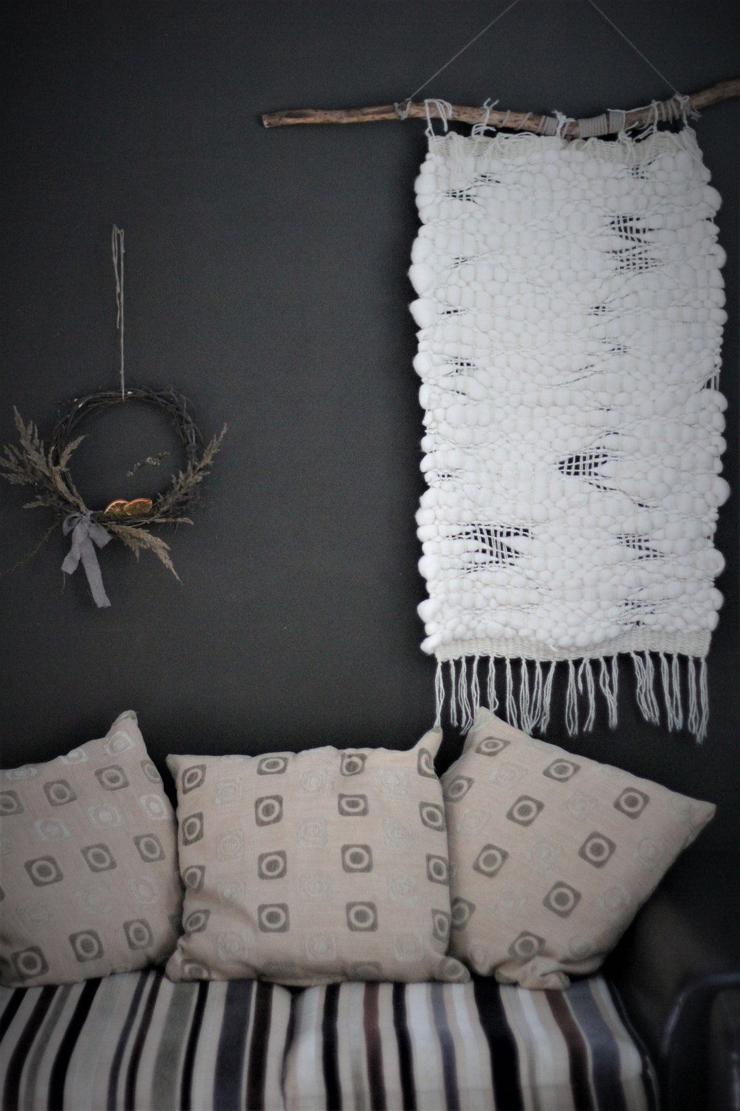 Large Wool Wall Hanging, White Wool Tapestry, Boho Wall Decor, Wool ...