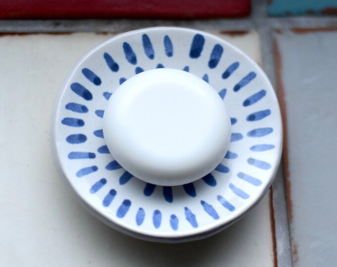 Ceramic Soap Dish, Small Round, Blue and White - Etsy