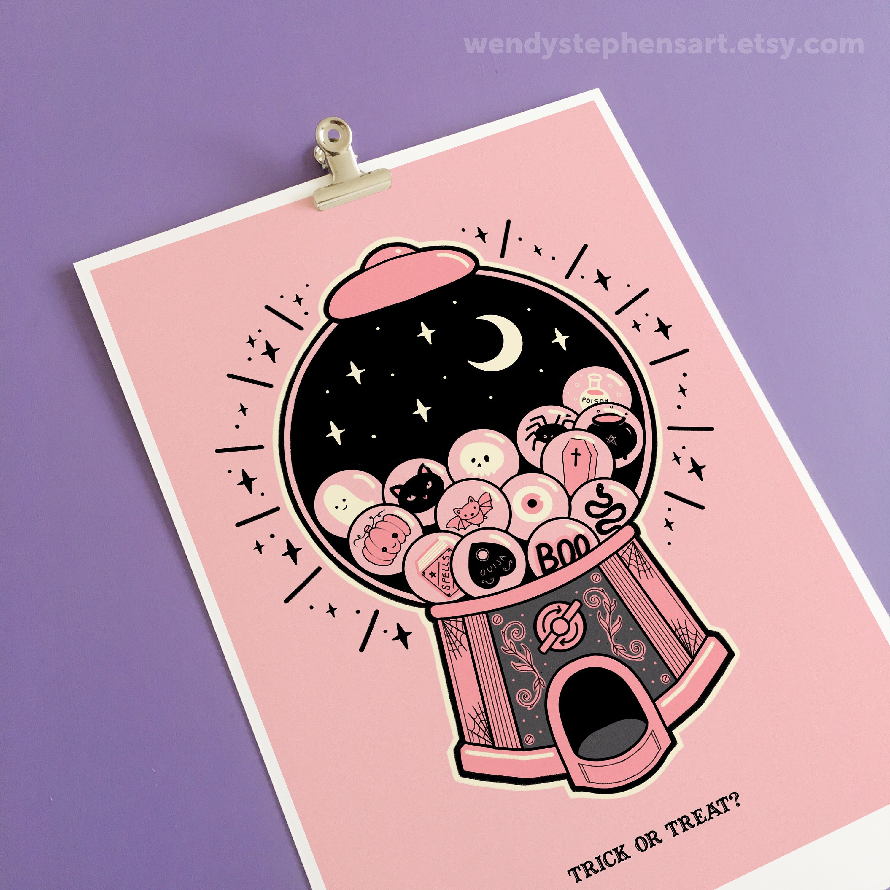 Spooky Gumball Machine Pink Art Print, Pastel Gothic Home Decor, Trick ...
