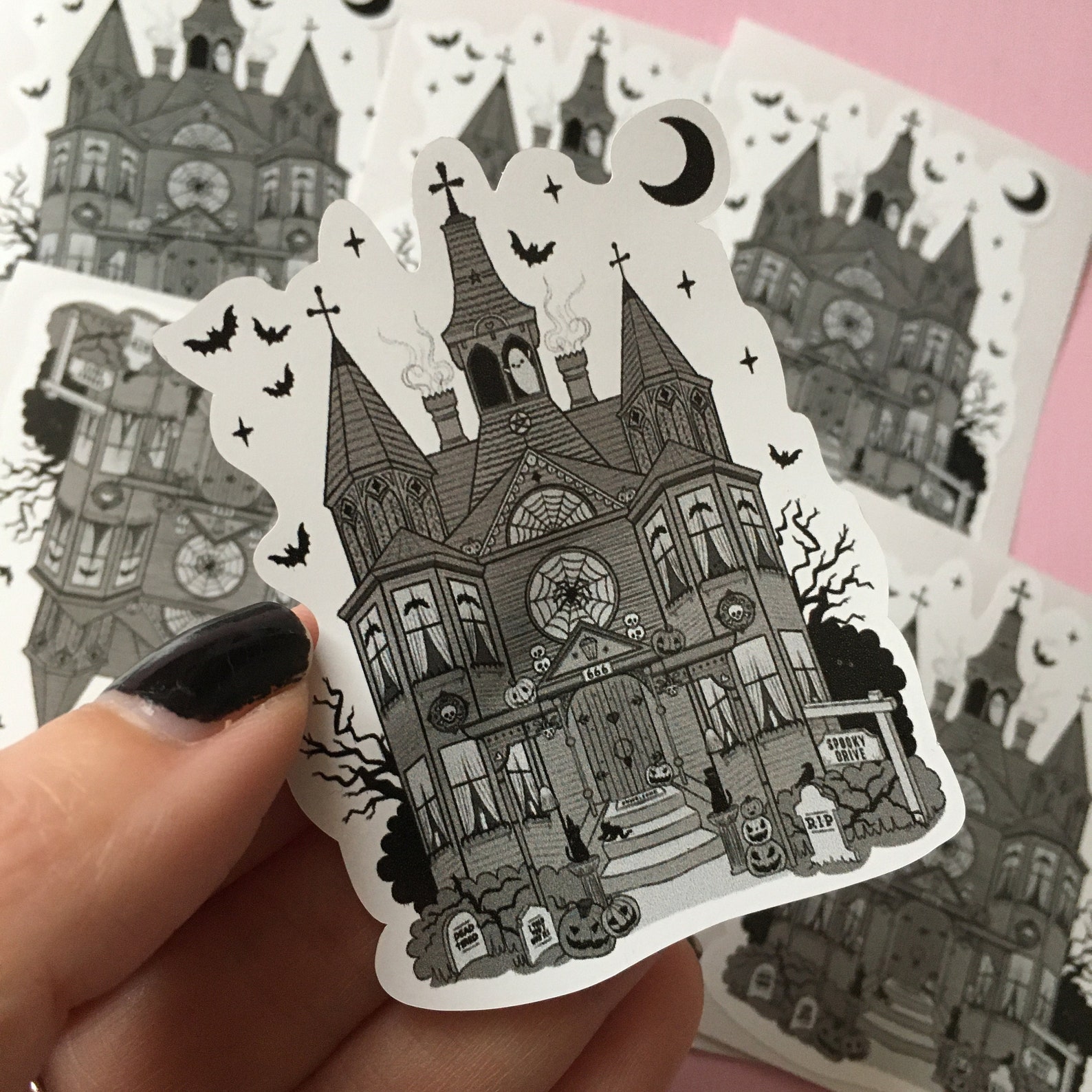 Haunted House Sticker Spooky House Art Gothic Stickers - Etsy