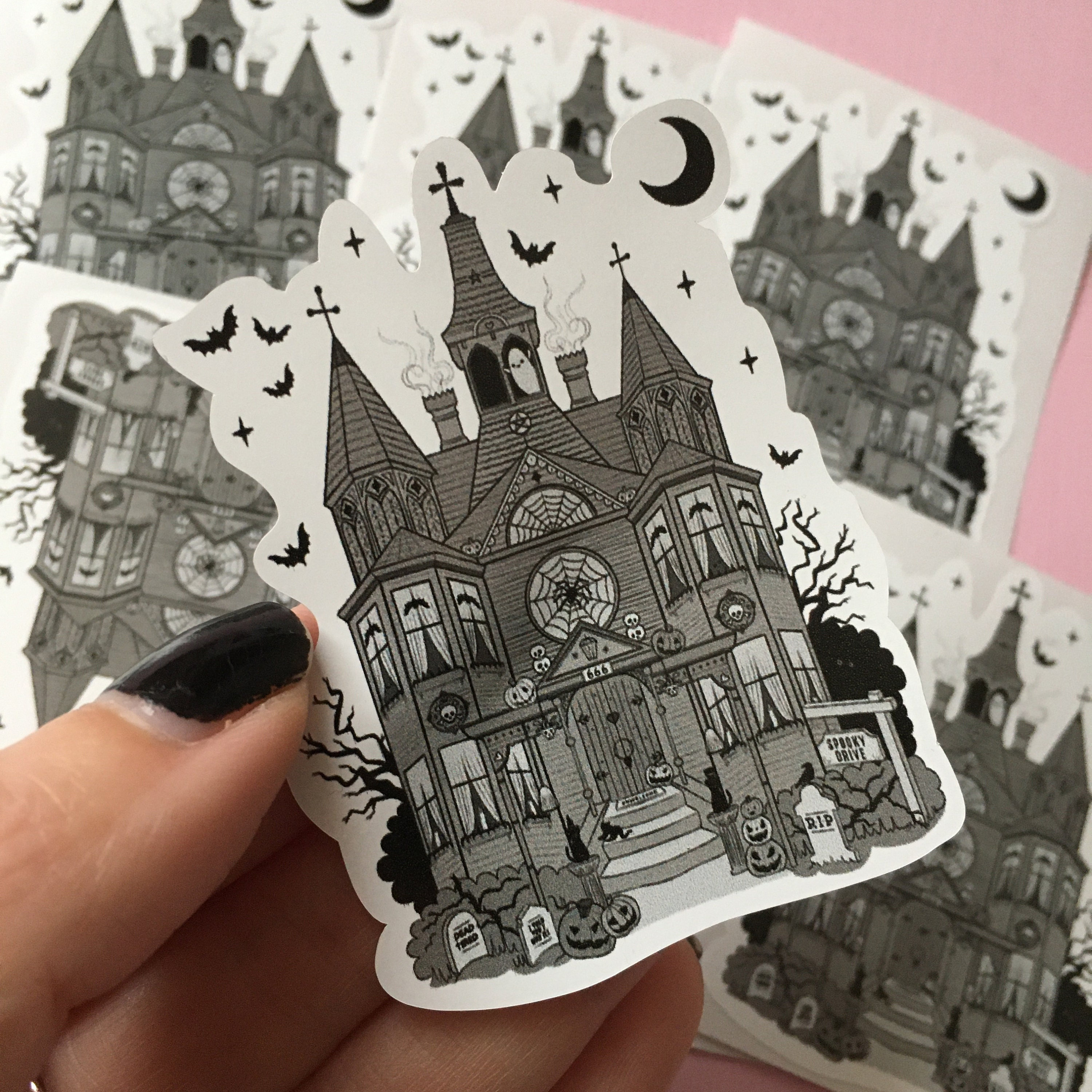 Haunted House Sticker Spooky House Art Gothic Stickers | Etsy