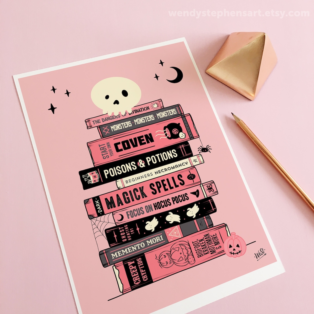 Witch Spell Books Art Print, Gothic Home Decor, Spooky Gothic Witch Art ...