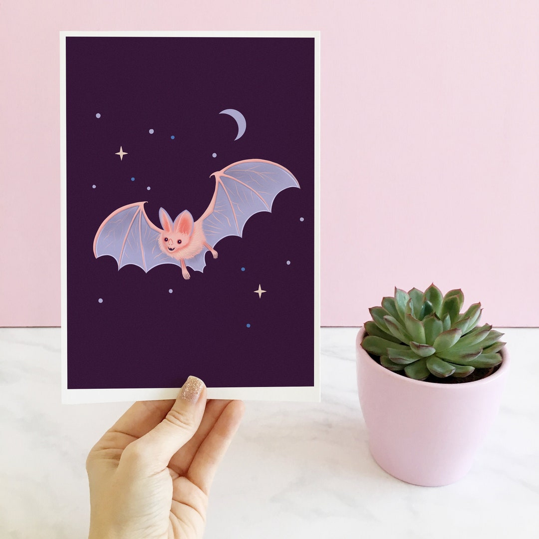 Cute Vampire Bat Art Print, Spooky Art, Pastel Goth Room Decor Planner ...
