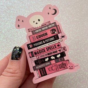 Spooky Gothic Spell Books Pink Sticker, Gothic Planner, Witchy Stickers ...