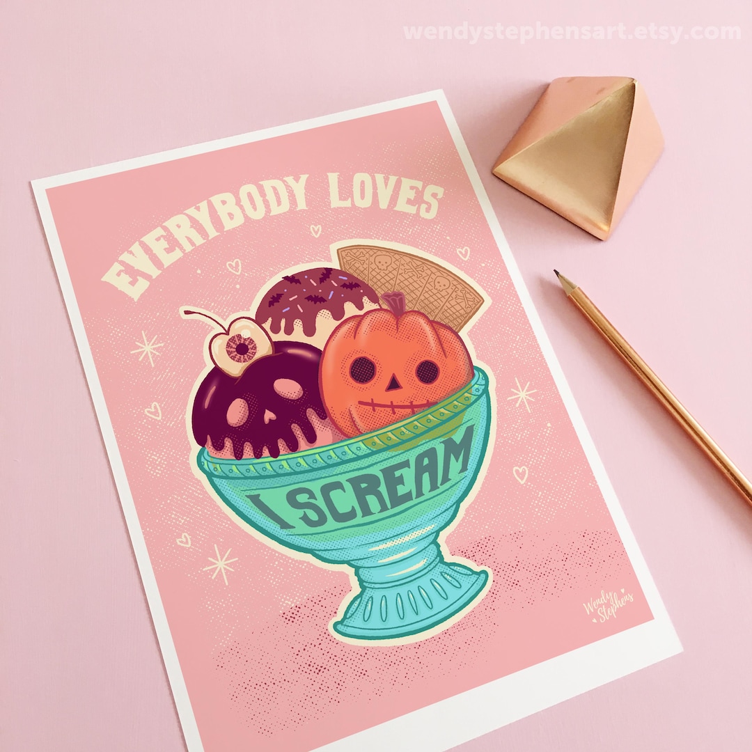 I Scream Ice Cream Sundae Art Print, Gothic Home Decor, Spooky Pumpkin ...