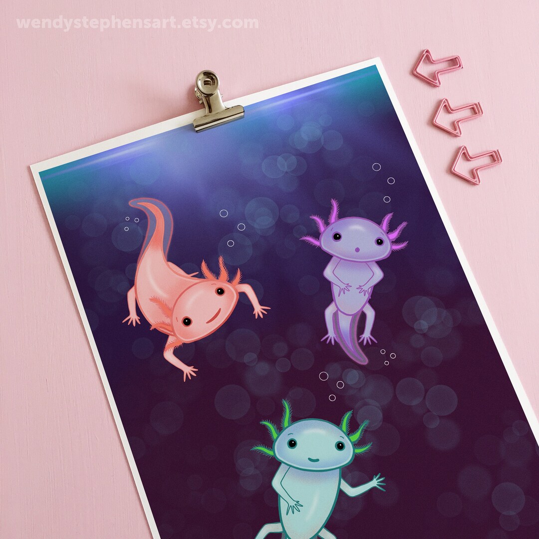 Pastel Goth Decor, Cute Axolotl Art Print Poster, Cute Kawaii Axolotl ...