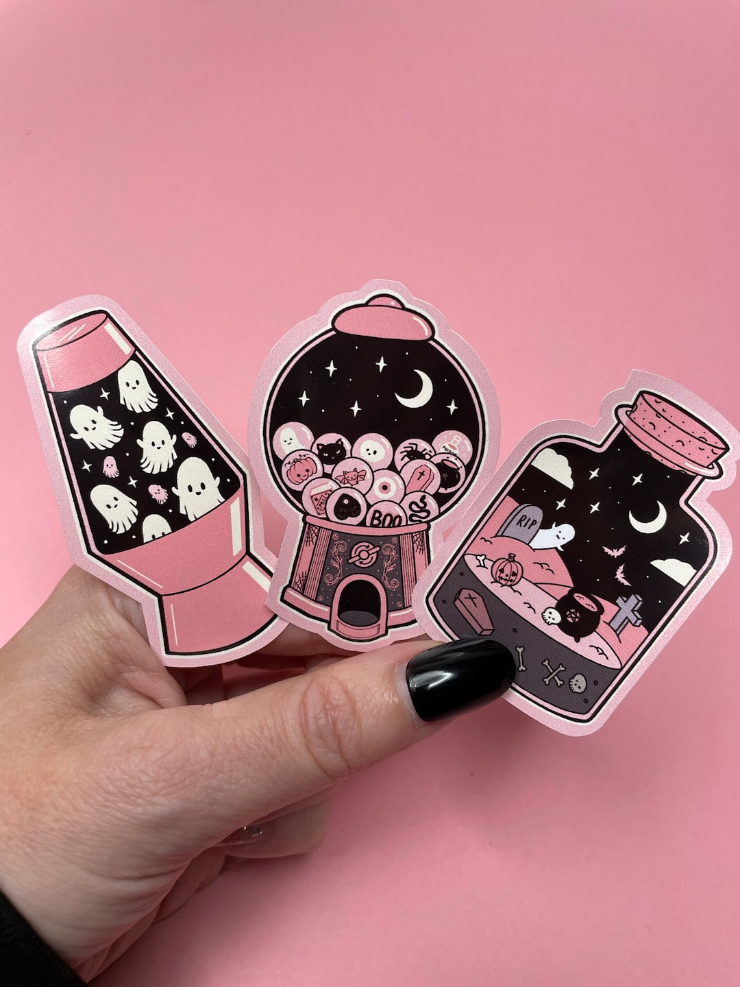 Boo Ghost Bottle Sticker Set, Spooky & Witchy Sticker Set, Pink Gothic ...