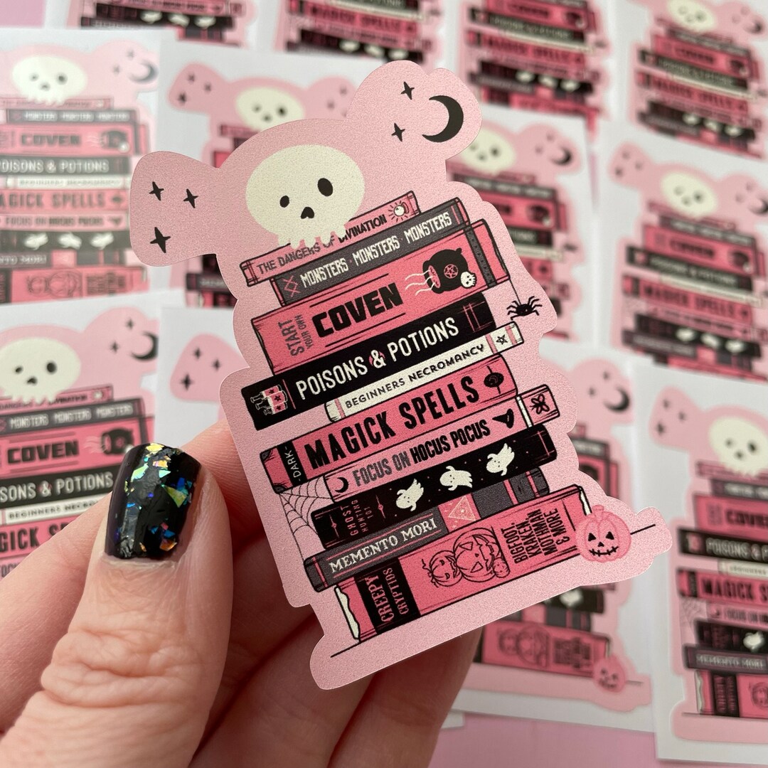 Spooky Gothic Spell Books Pink Sticker, Gothic Planner, Witchy Stickers ...