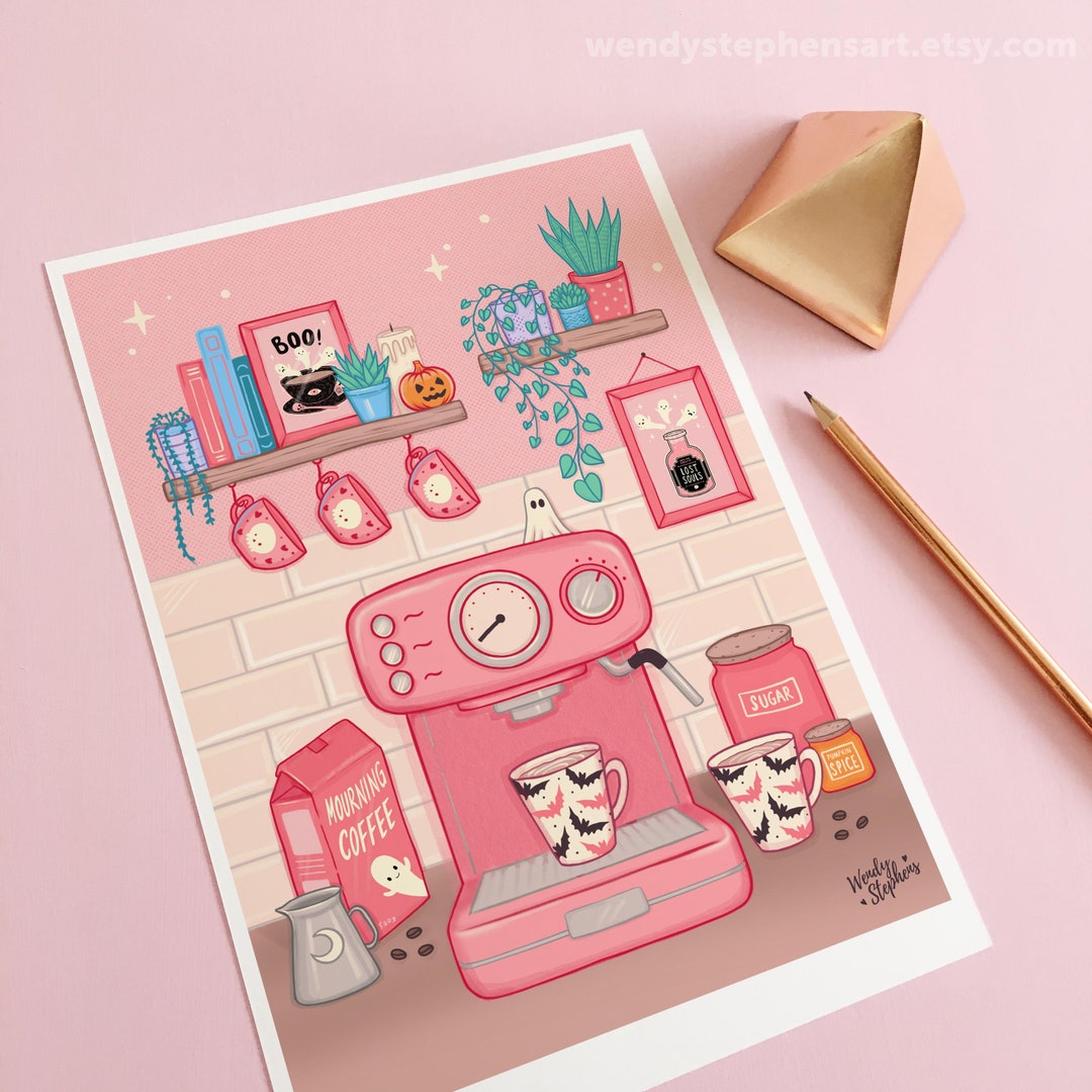 Pastel Goth, Spooky Coffee Shop Bar Station Art Print, Gothic Home ...