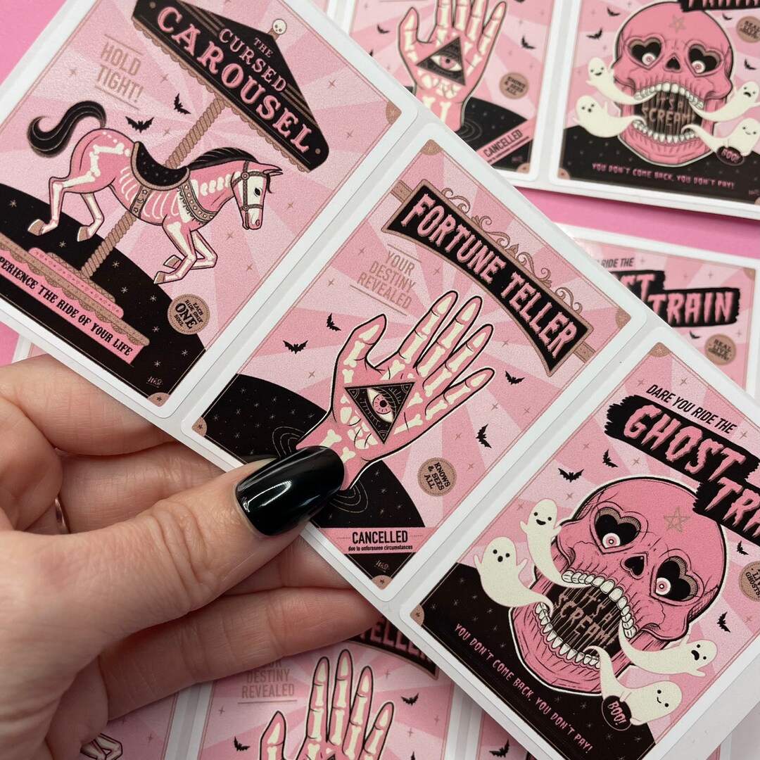 Spooky Fairground, Circus, Sideshow Sticker Set, Pink Gothic Stickers ...