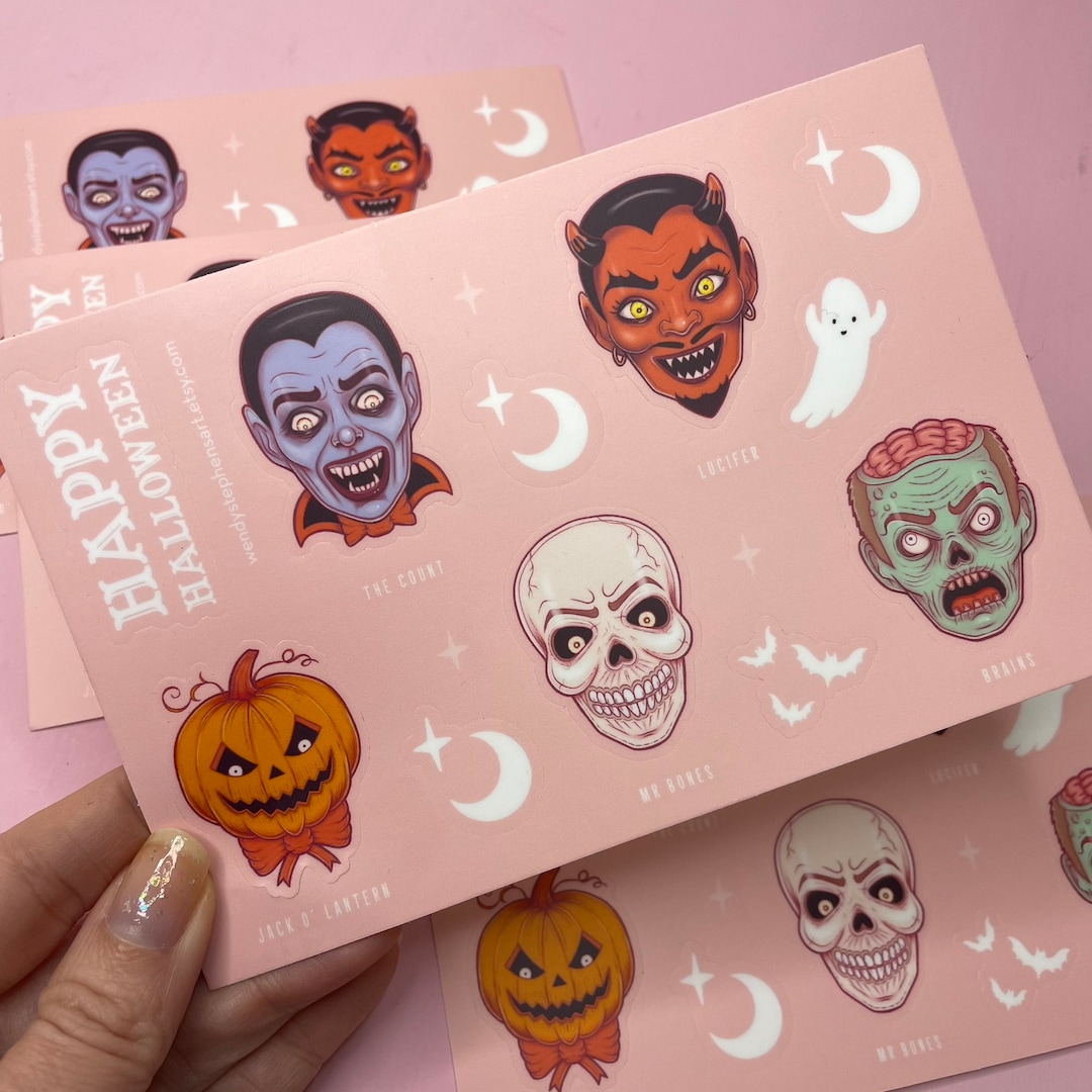 Vintage Halloween Mask Sticker Sheet, Spooky Gothic Planner Stickers ...