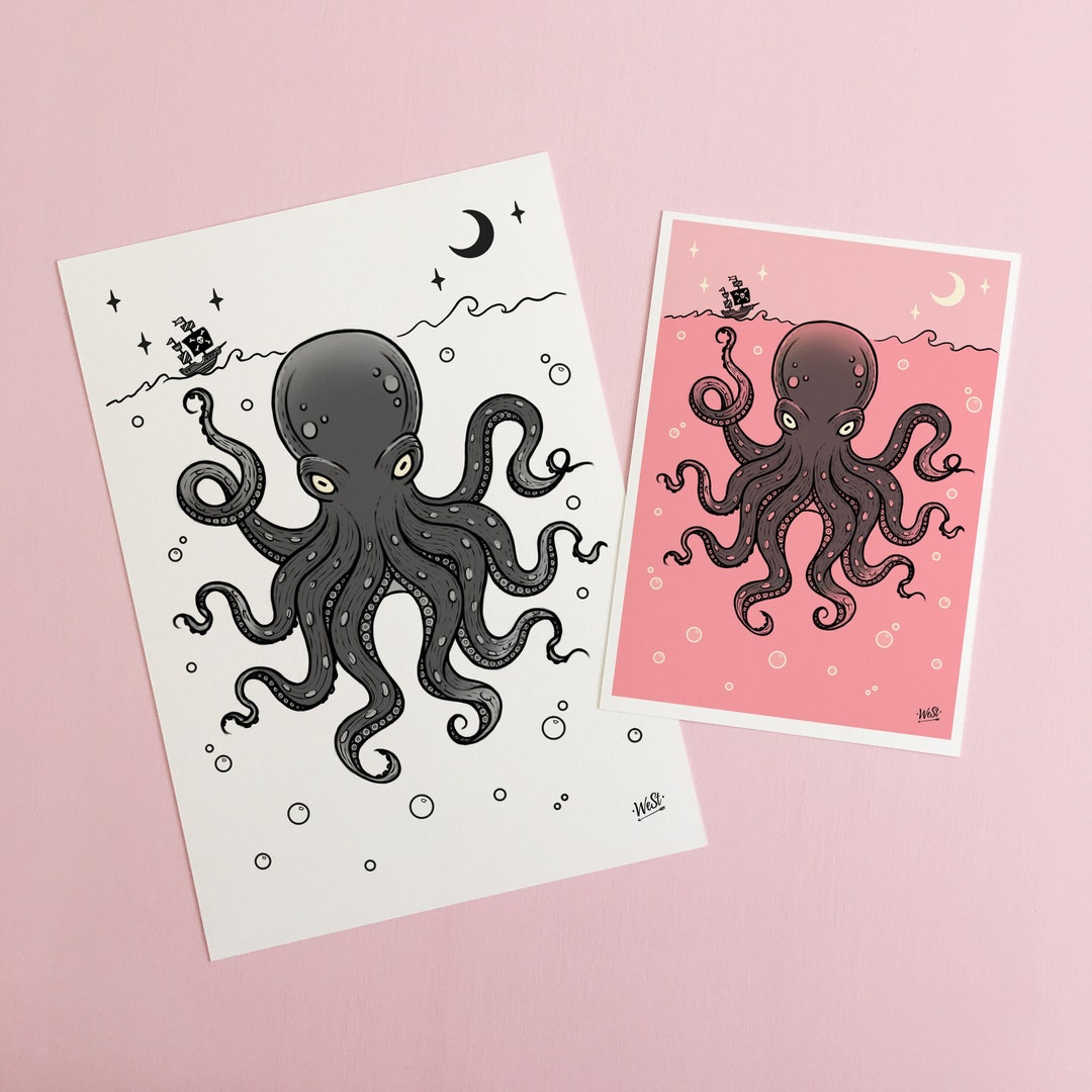 Cryptid Art, Cthulhu Sea Monster Octopus Art Print, Bathroom Decor - Etsy