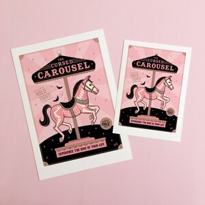 Cursed Carousel Horse Art Print, Gothic Home Decor, Spooky Sideshow ...