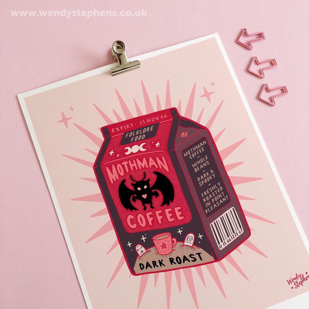 Cryptid Art Print, Mothman Coffee, Cryptid Poster, Gothic Home Decor ...