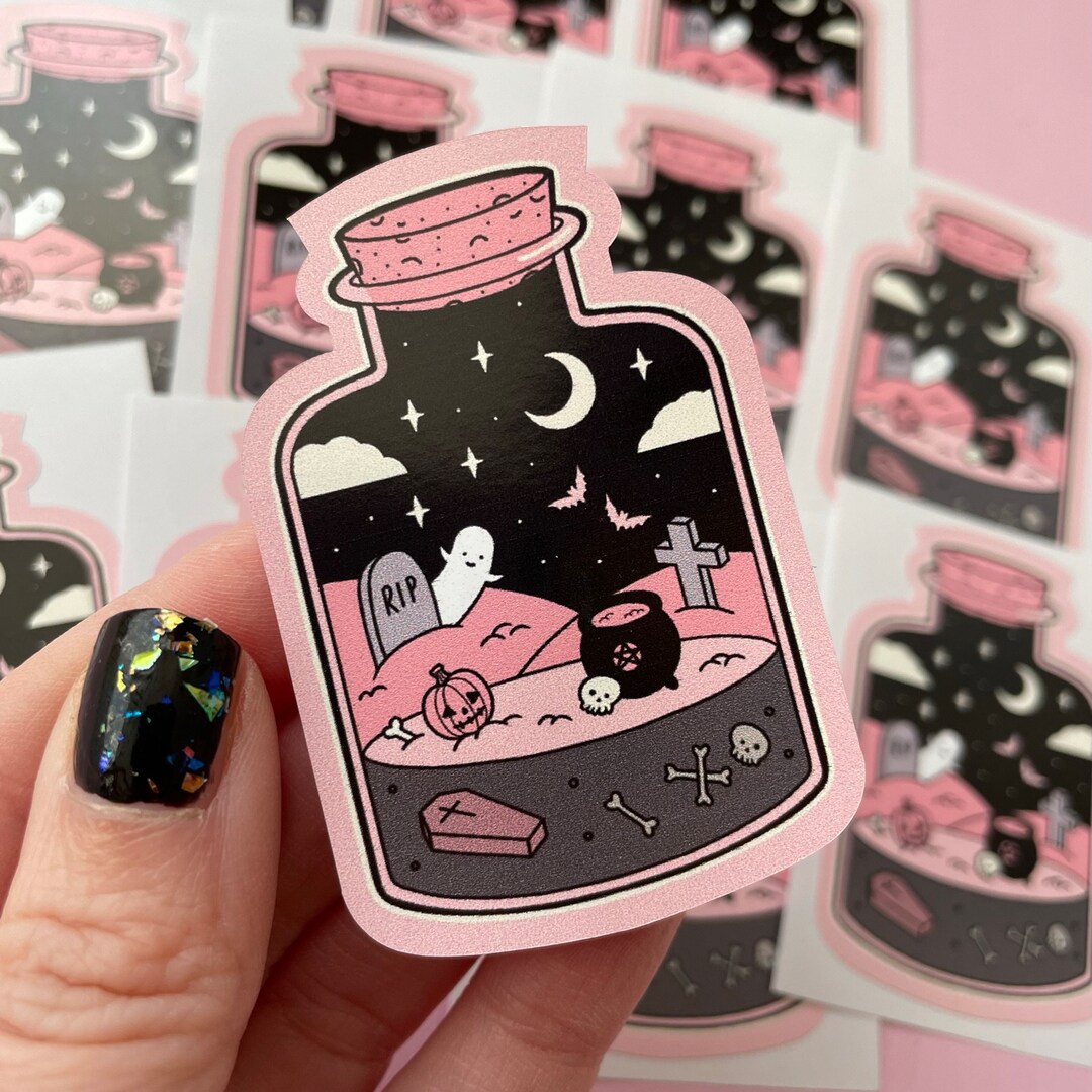 Spooky Graveyard Terrarium Pink Sticker, Ghost Gothic Stickers - Etsy
