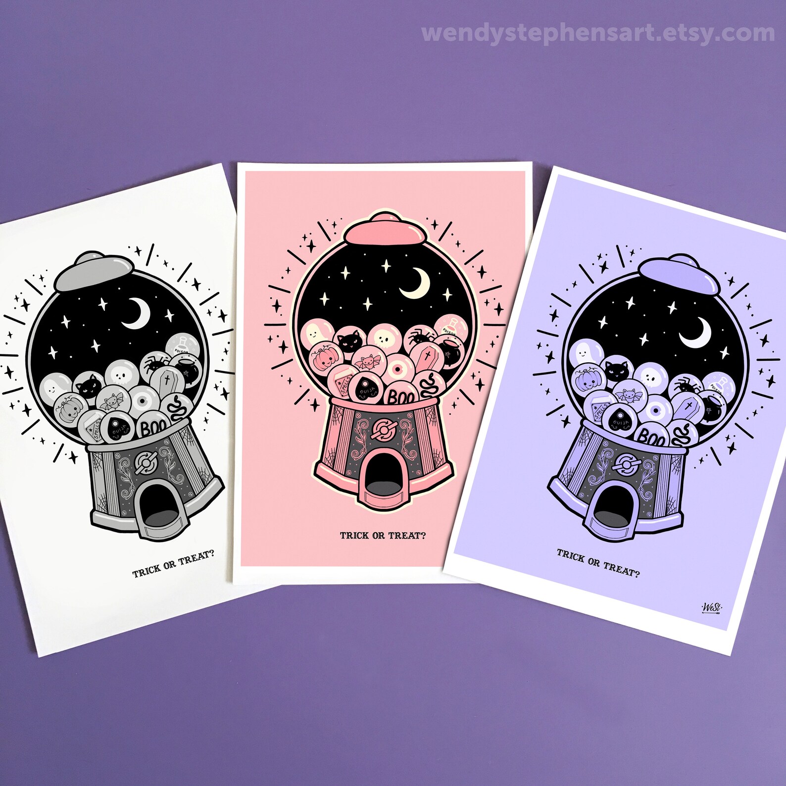 Spooky Gumball Machine Print, Pink Pastel Goth Decor and Spooky Art for ...