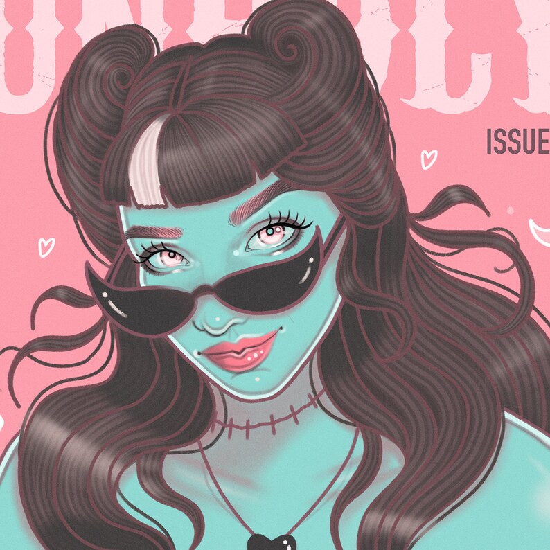 Unholy Zombie Girl Art Print rockabilly style monster girl | Etsy