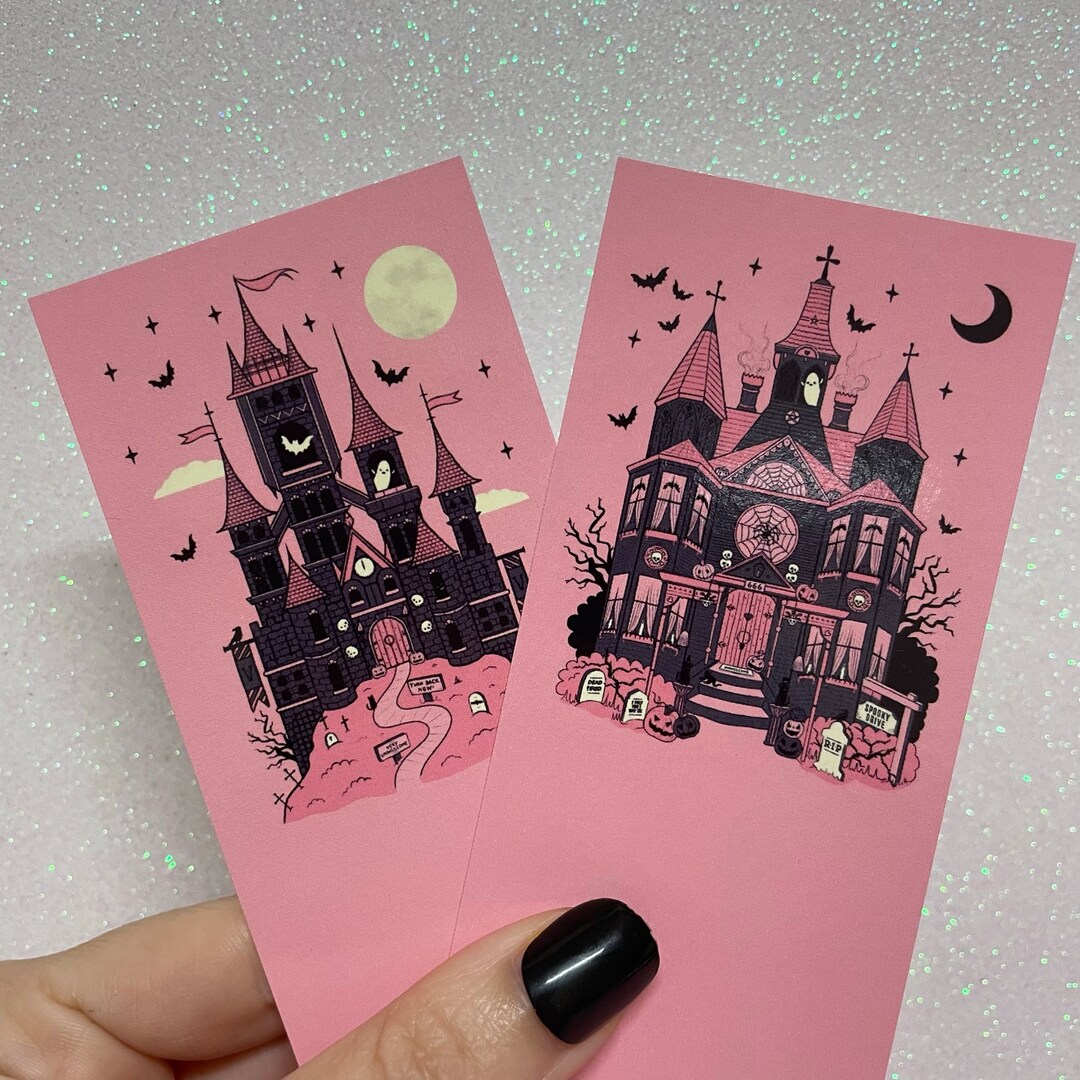 Set of 2 Gothic Bookmarks, Haunted House & Vampire Castle Bookmarks ...