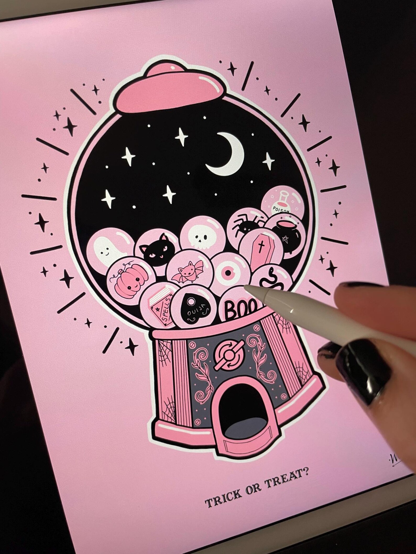 Spooky Gumball Machine Print, Pink Pastel Goth Decor and Spooky Art for ...