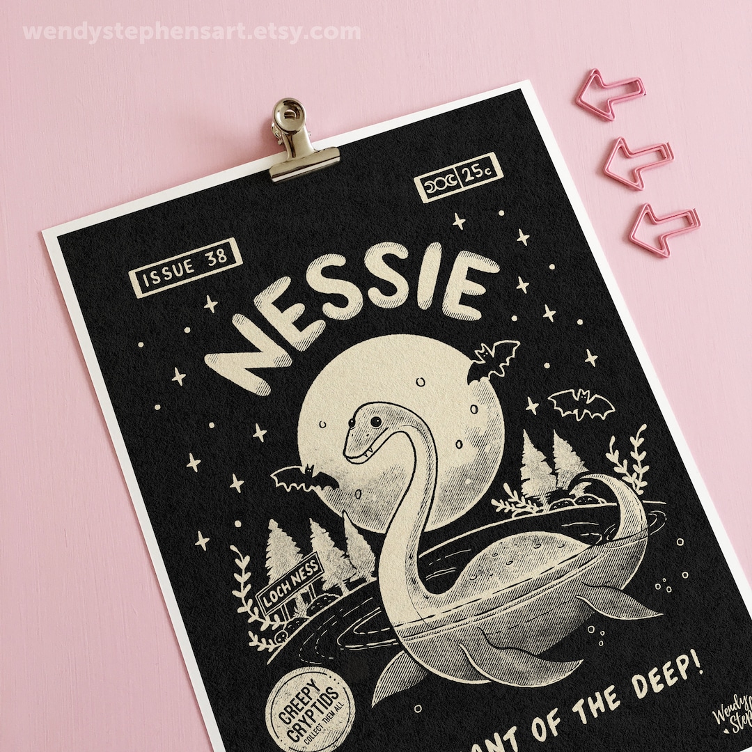 Nessie Loch Ness Cryptid Art Print Poster, Horror Prints, Horror Decor ...