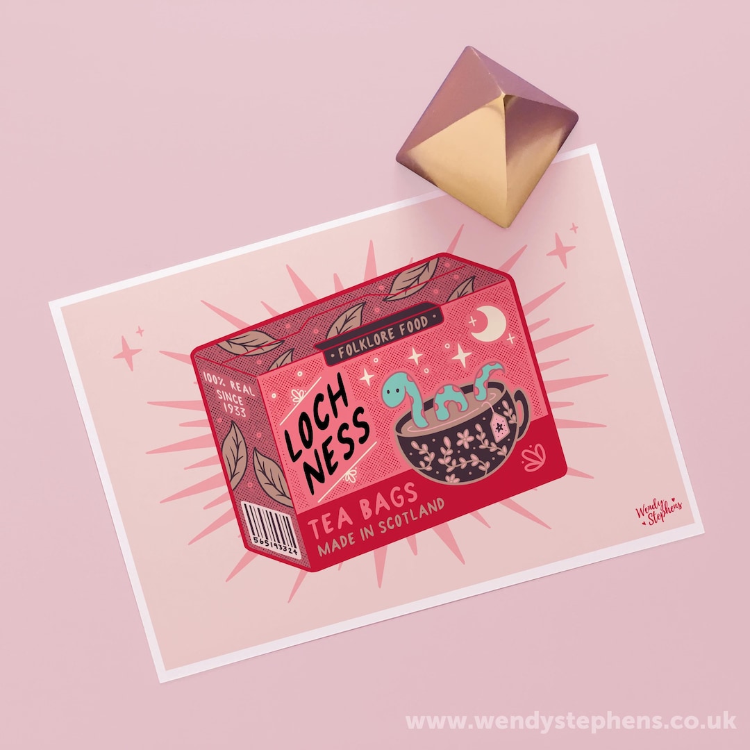 Cryptid Art Print, Loch Ness Monster Tea Bags, Cryptid Poster, Pastel ...