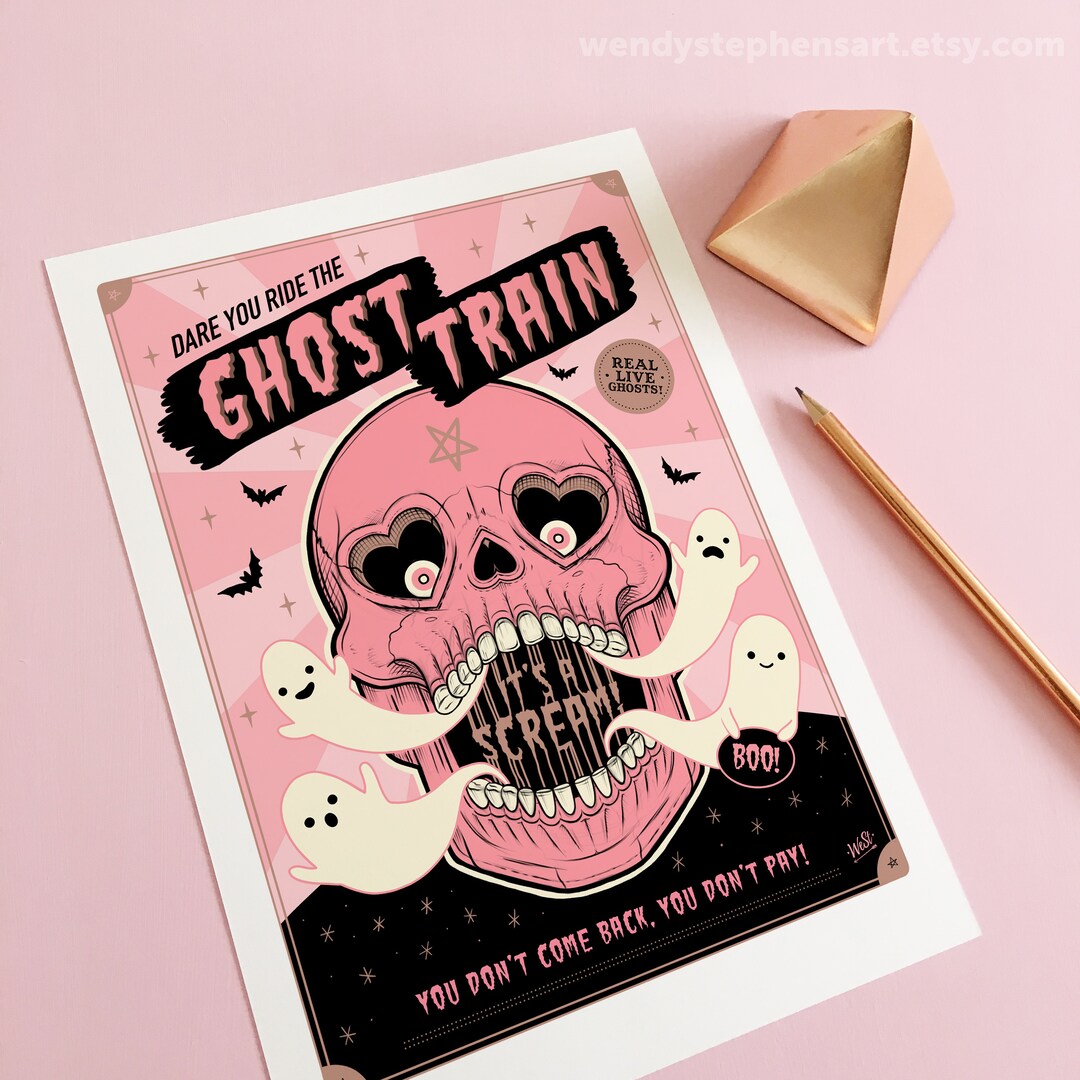 Ghost Train Art Print, Gothic Home Decor, Spooky Sideshow, Freakshow ...