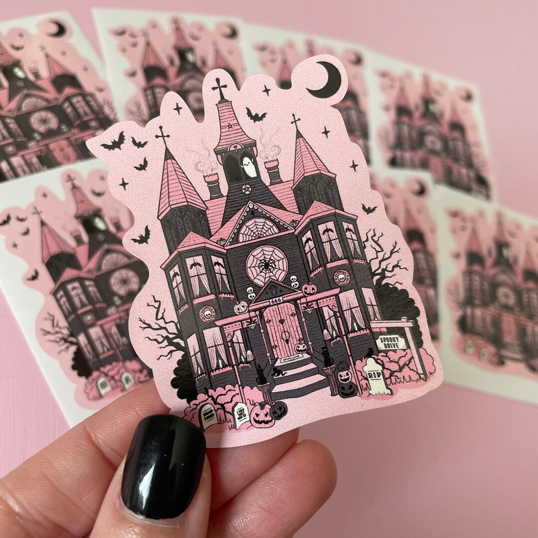 Haunted House Sticker, Spooky House Art, Gothic Stickers - Etsy