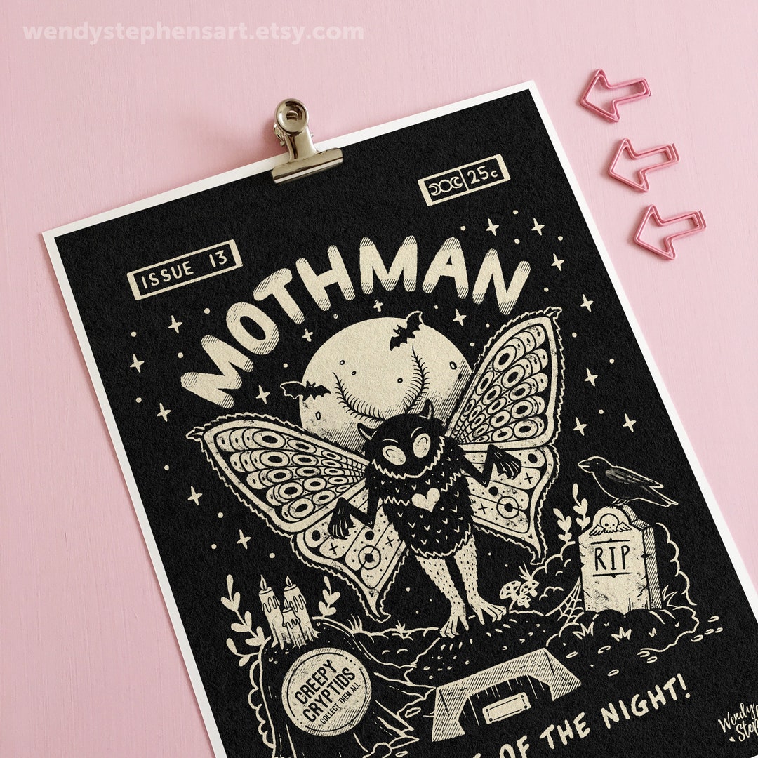 Mothman Cryptid Art Print, Cryptid Poster, Horror Prints, Horror Decor, Cryptozoology - Etsy