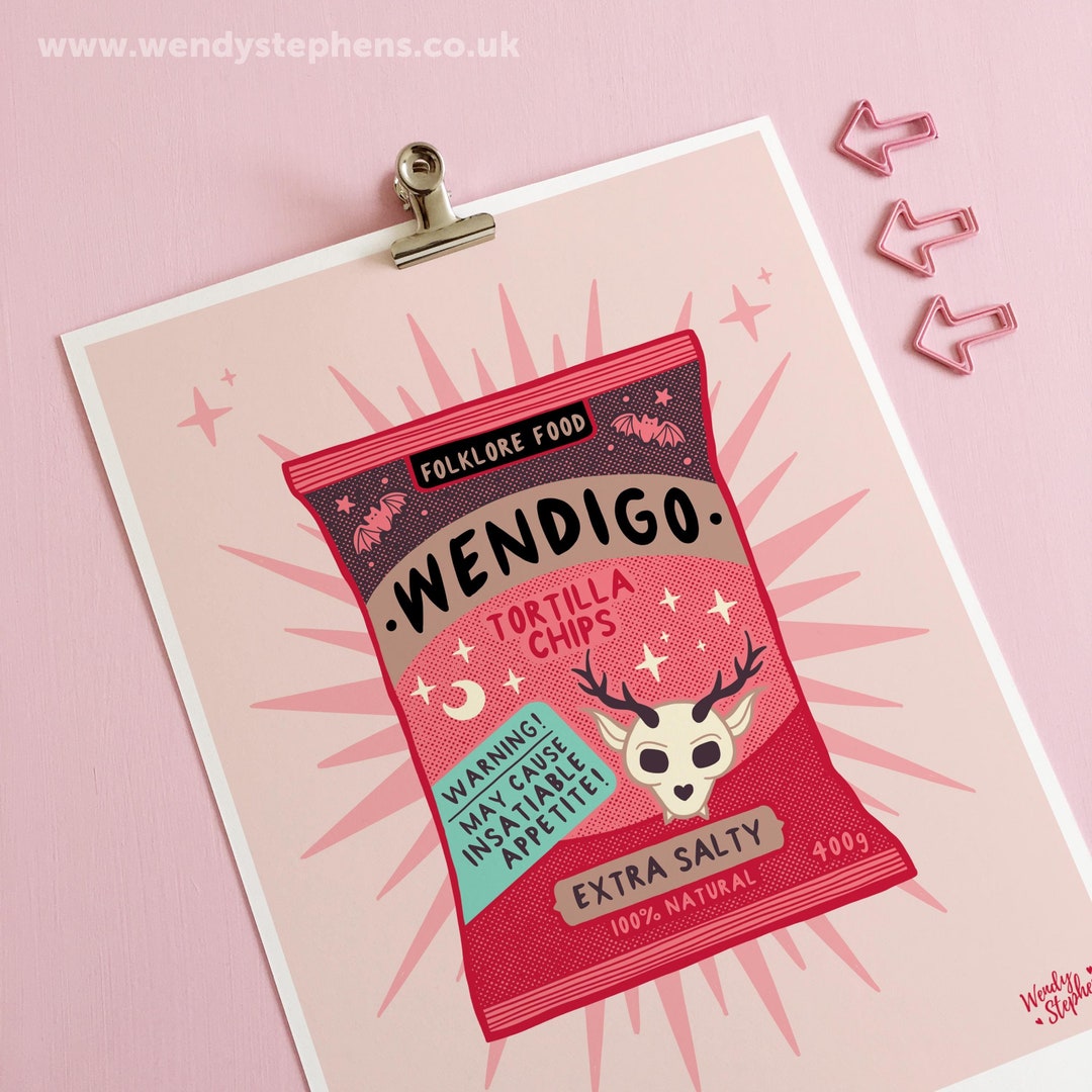 Cryptid Art Print, Wendigo Chips, Cryptid Poster, Horror Prints, Horror ...