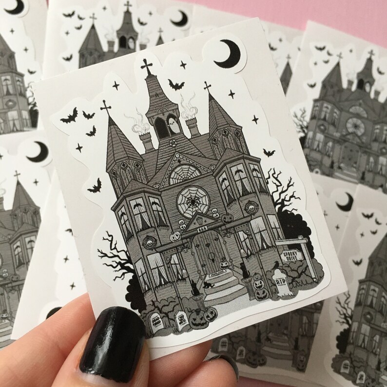 Haunted House Sticker Spooky House Art Gothic Stickers - Etsy