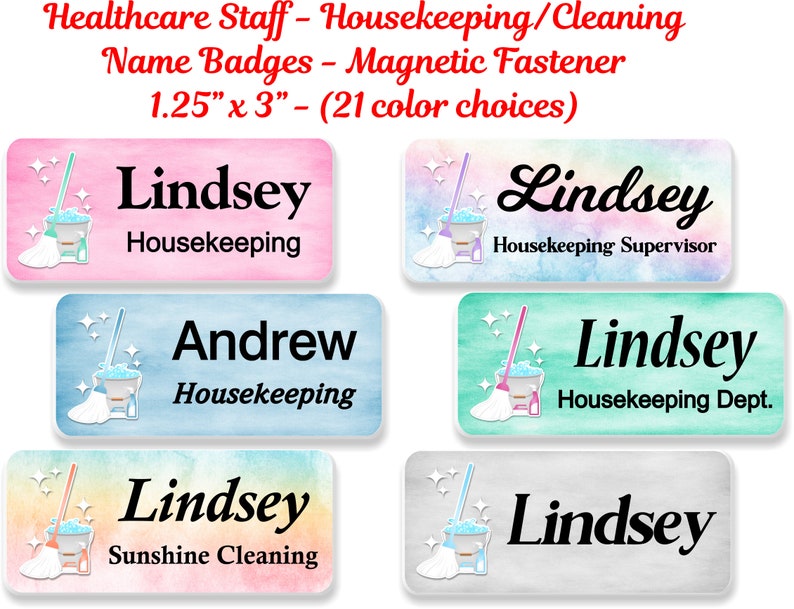 Housekeeping Magnetic Name Badge, Personalized Cleaning Staff ID Name ...