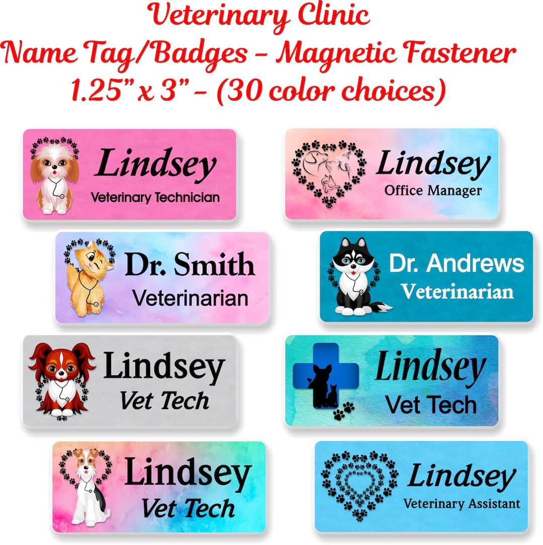 Veterinary Staff Magnetic Name Badge, Personalized Pet Clinic ID Name ...