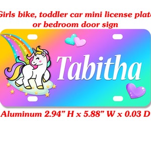 Girls Bike Name Plate, Mini License Plate, Bedroom Door Sign, Unicorn ...