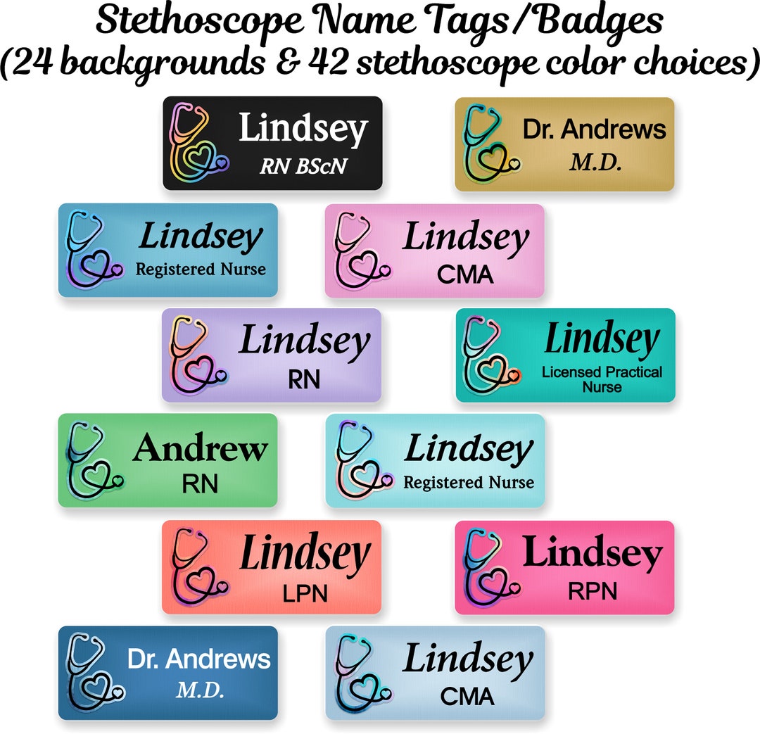 Nursing Name Tag, Name Badge, Personalized Custom Stethoscope ID Tag ...