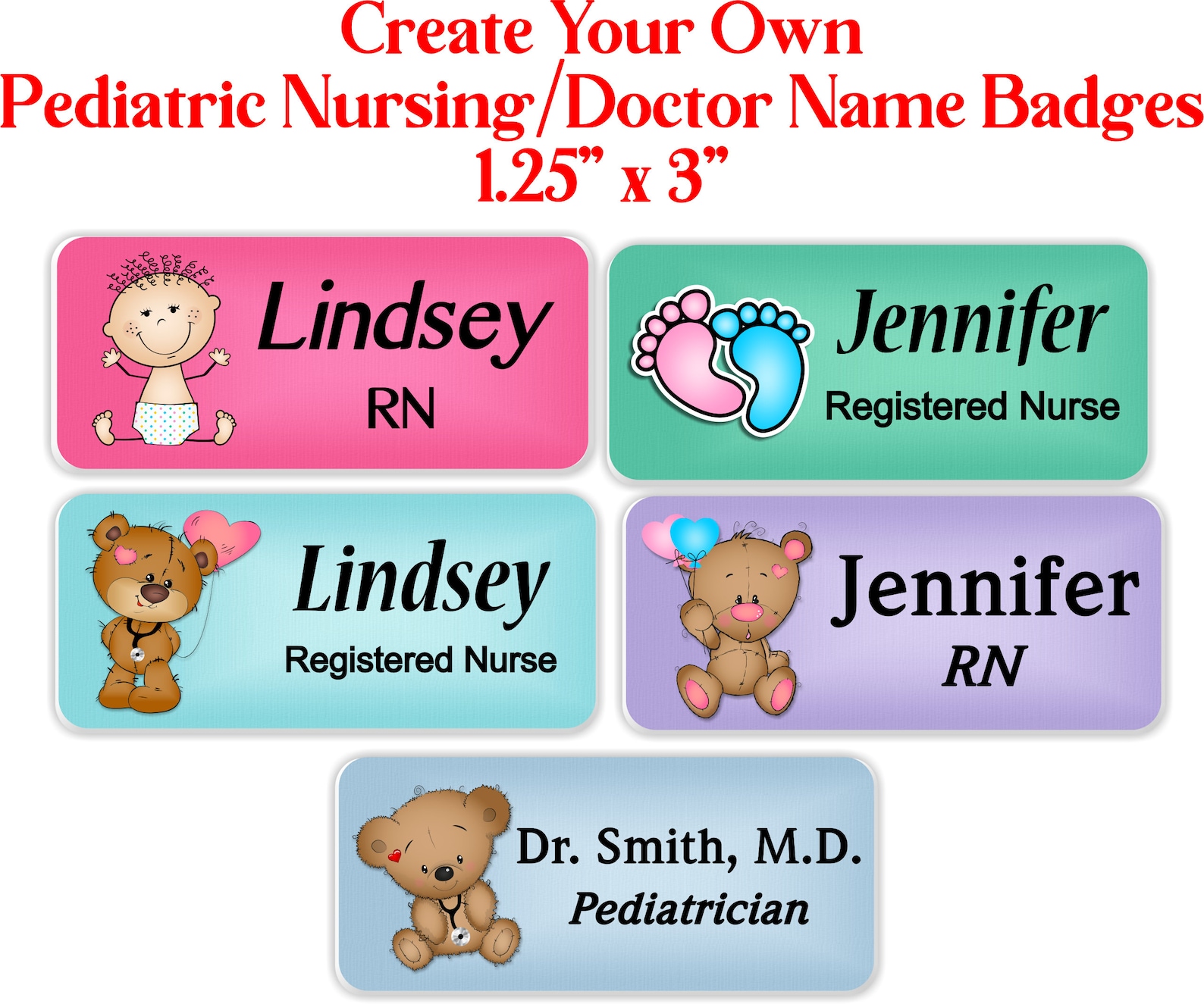 Pediatrics Name Tag, Name Badge, Personalized Custom ID Tag, Magnetic ...
